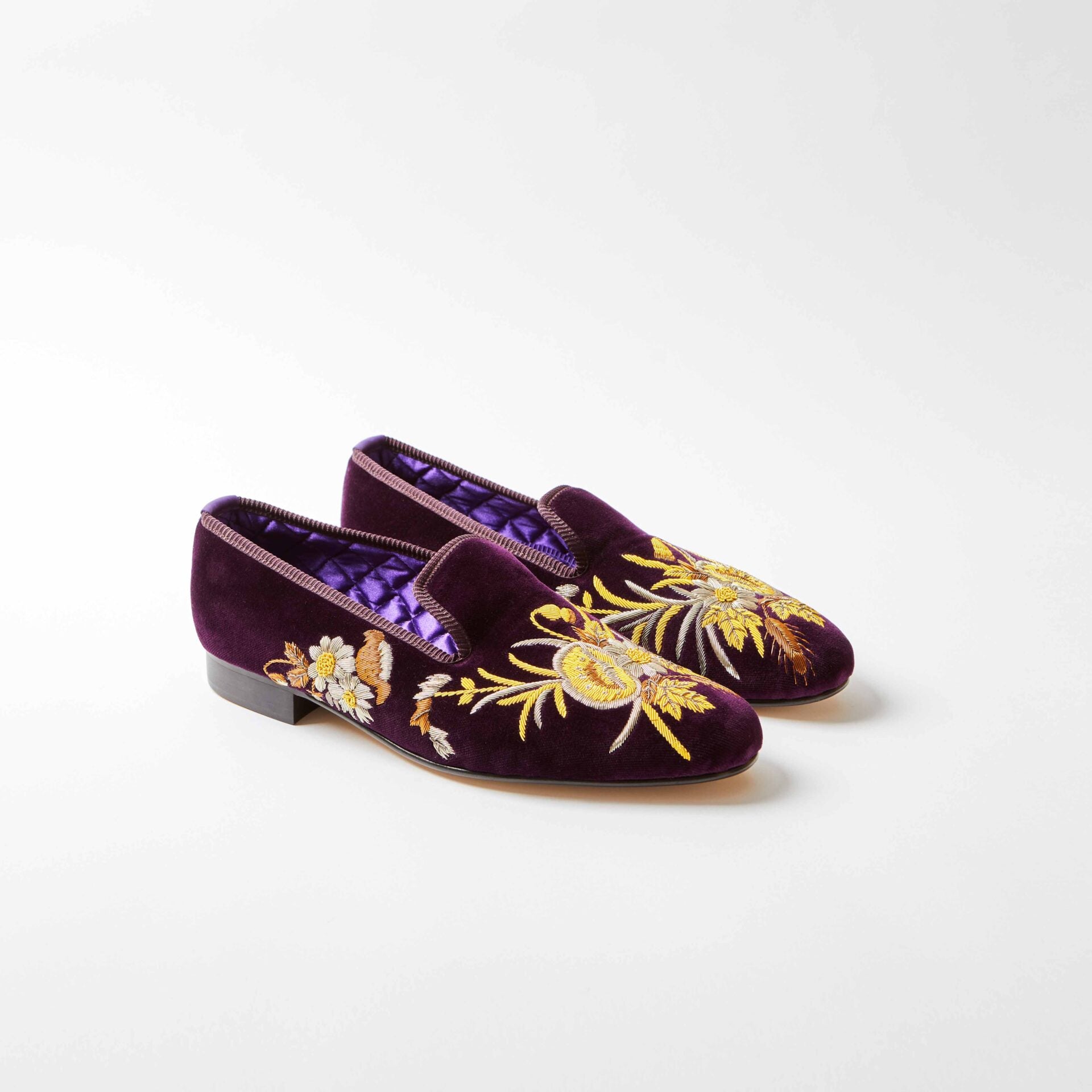 Purple Velvet Albert Slippers with Embroidered Anniversary Poppies ...