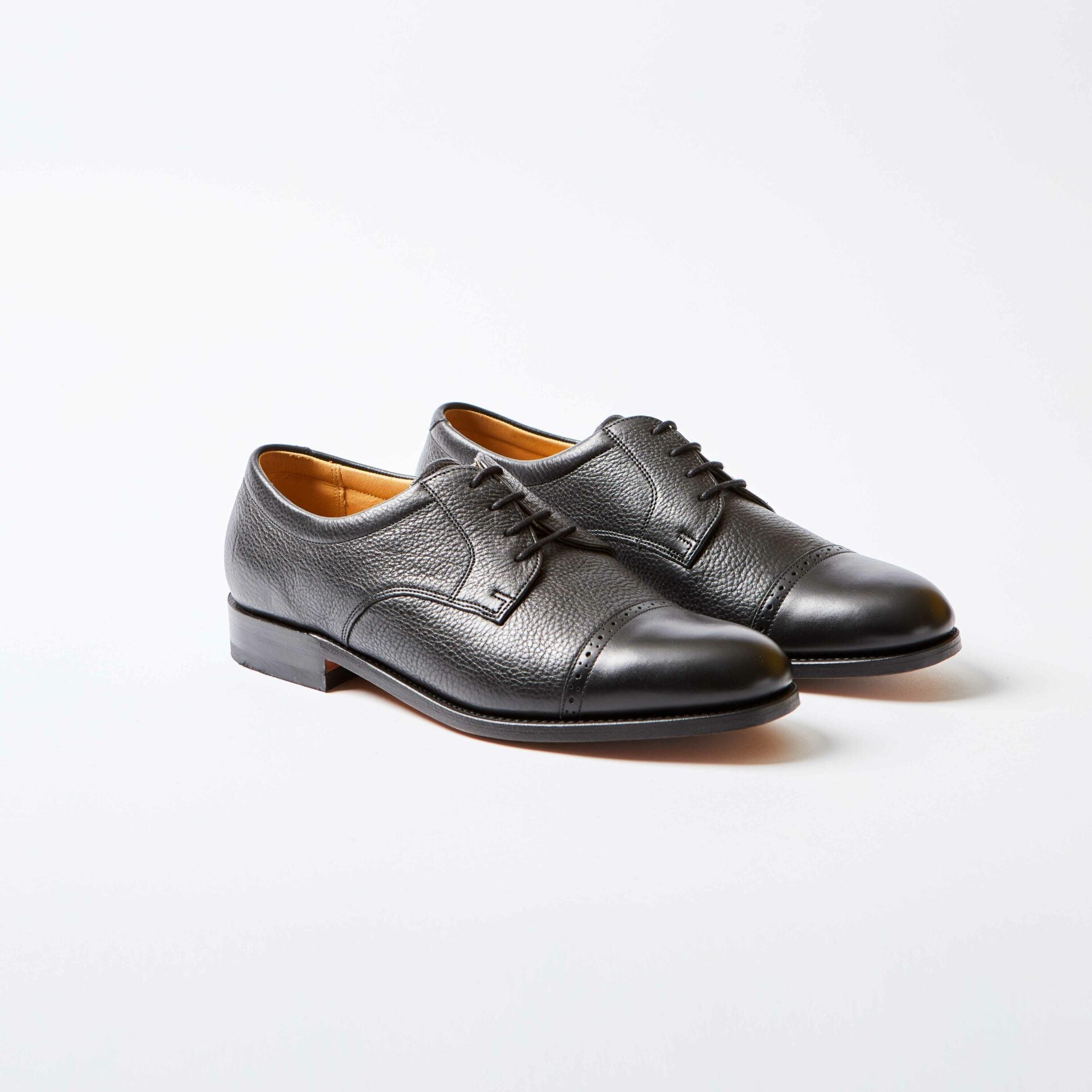 Staines Black Softie / Black Calf Derby Toe Cap | Bowhill and Elliott