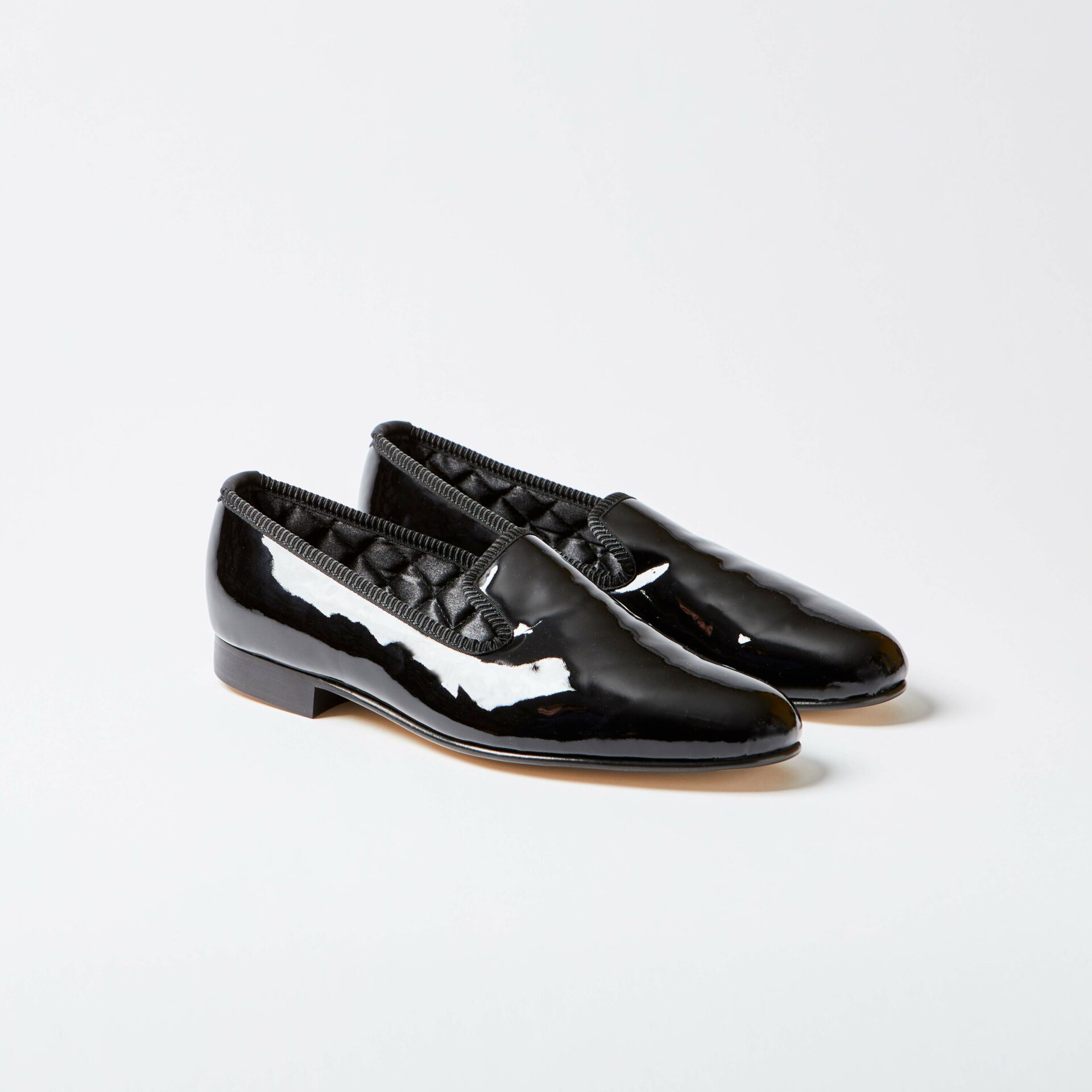 Black Patent Plain Albert Slippers | Bowhill and Elliott