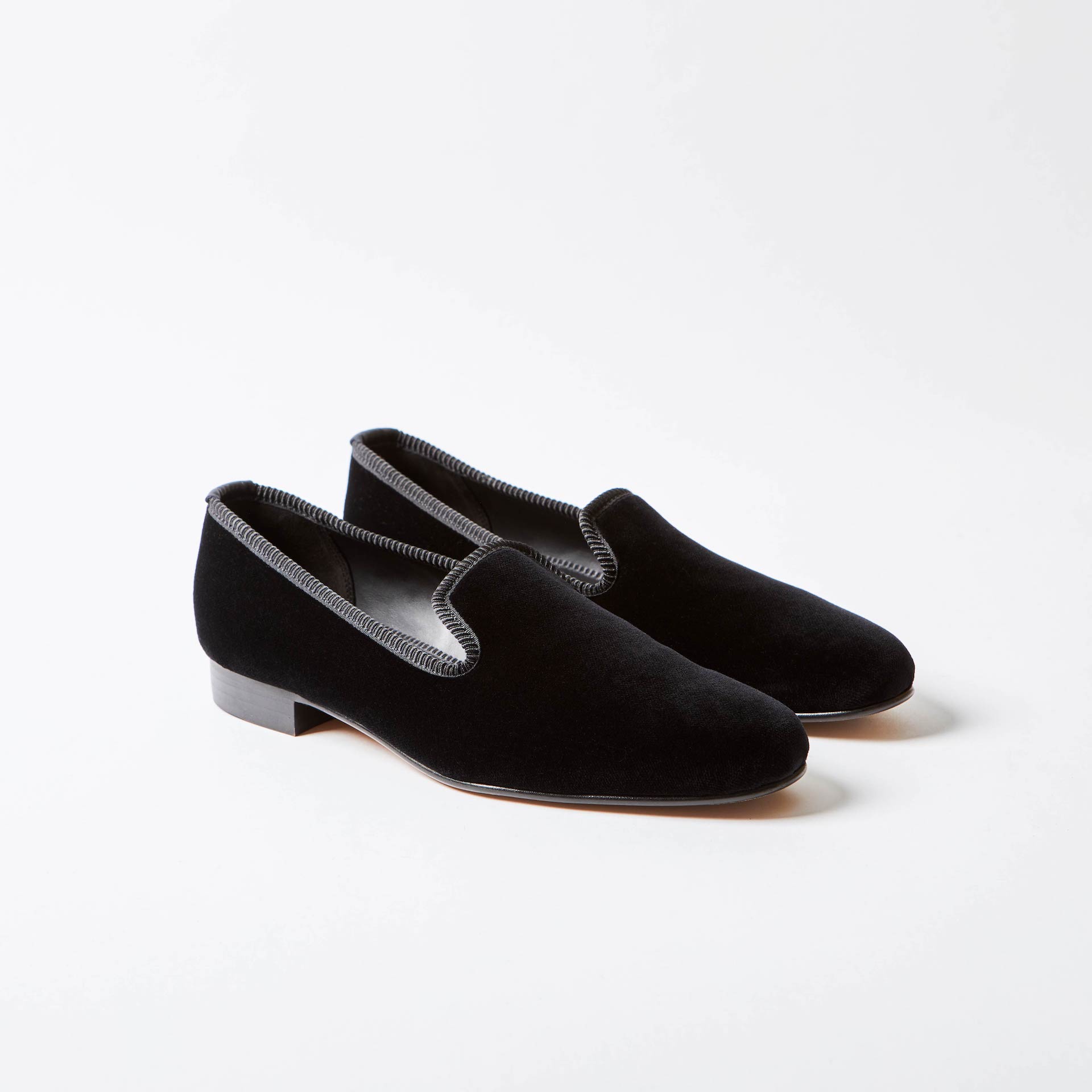 Black Velvet Plain Albert Slippers (Rubber Sole) | Bowhill and Elliott