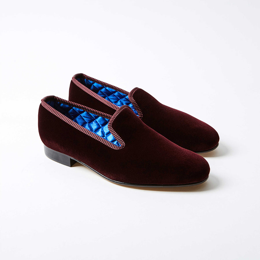 Wine Velvet Plain Albert Slippers | Bowhill and Elliott