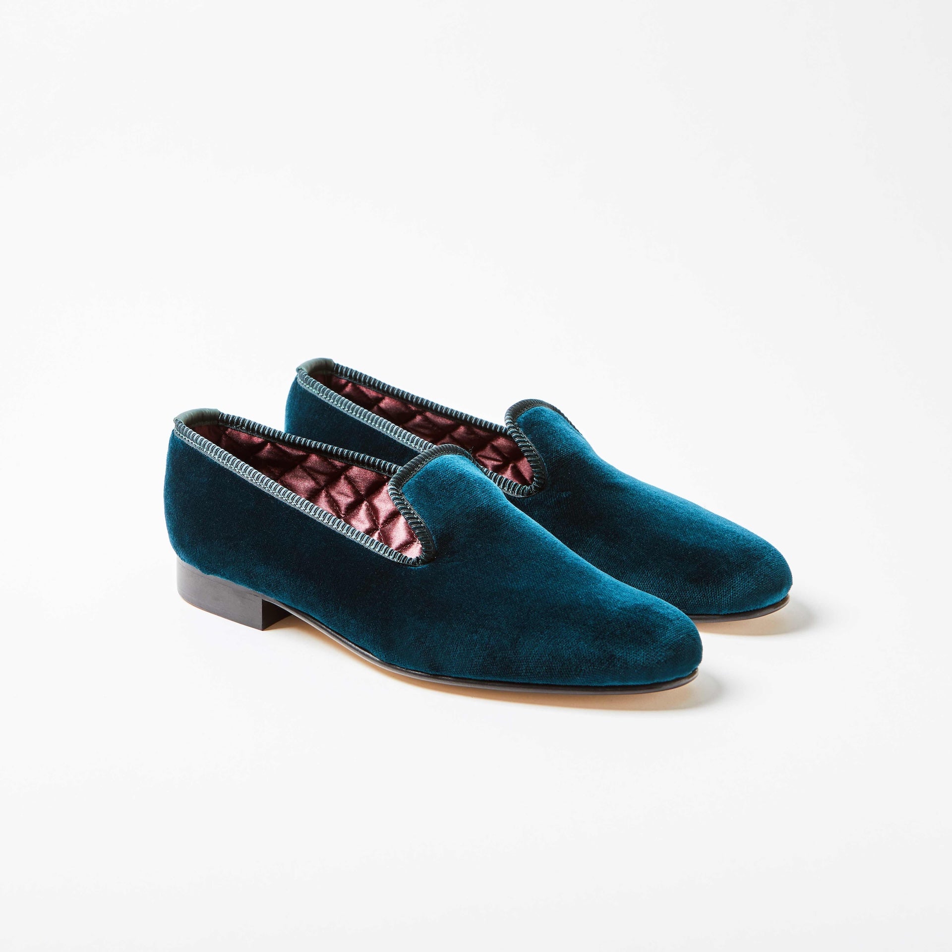 Teal Velvet Plain Albert Slippers | Bowhill and Elliott
